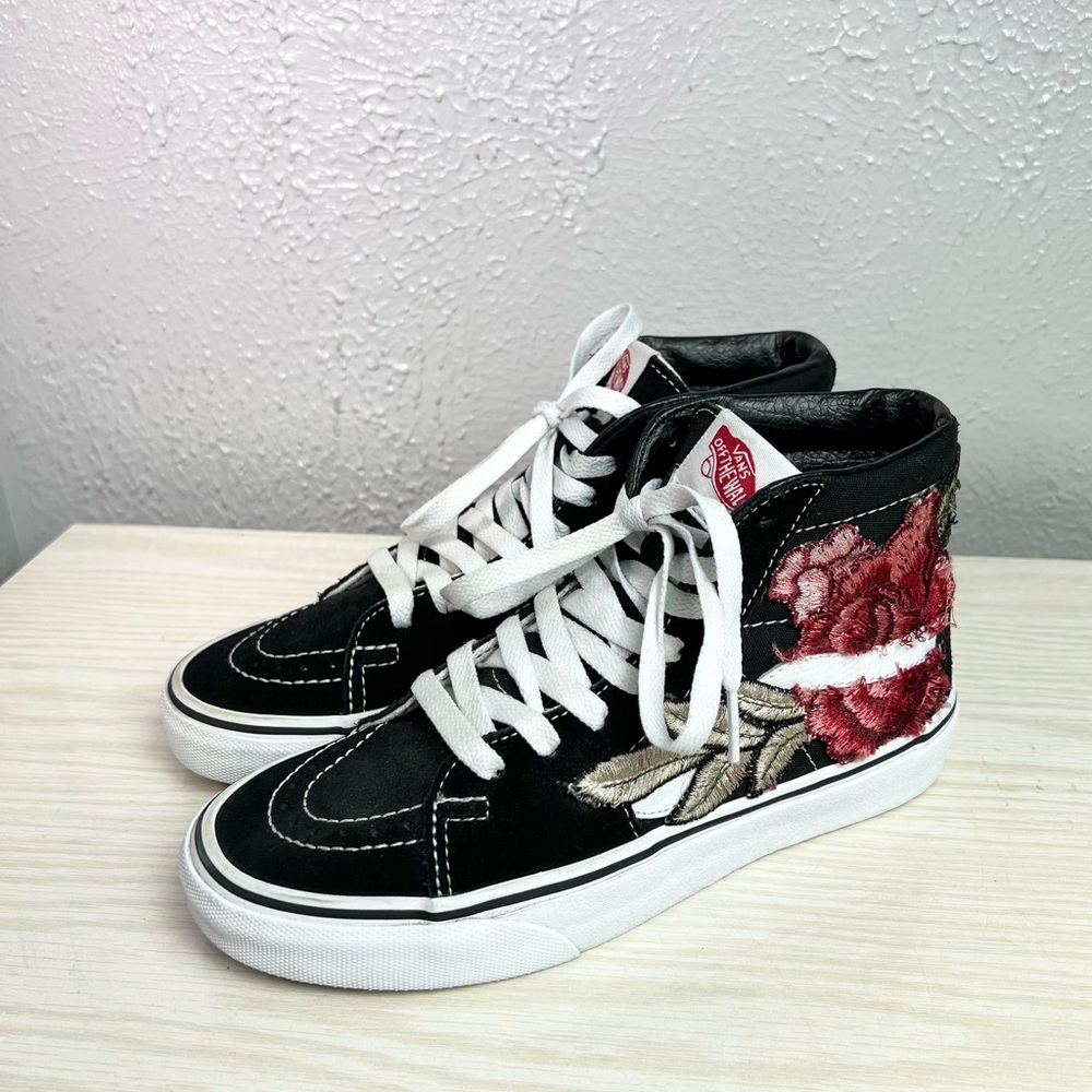 Vans Embroidered Floral Rose Skateboard Shoes Sneakers - Gem